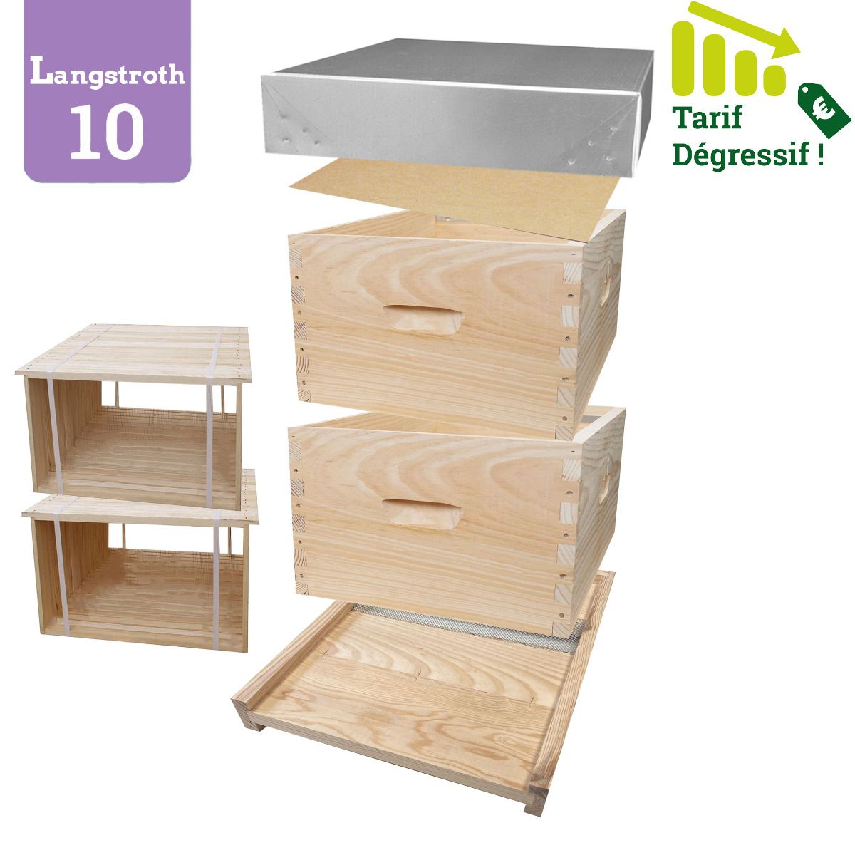 Ruche complète Langstroth 10 pin maritime – 2 corps Natureco | Naturapi ...