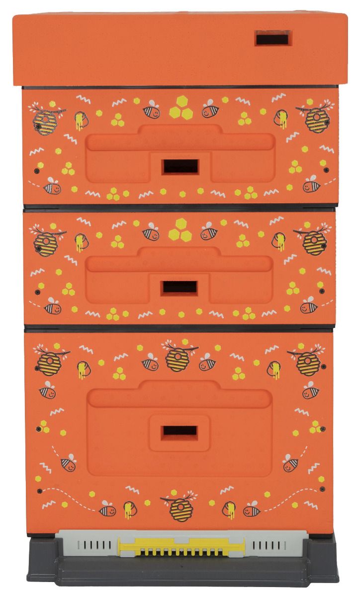 Ruche Dadant 10 en polystyrène orange à décor d'abeilles - Naturapi