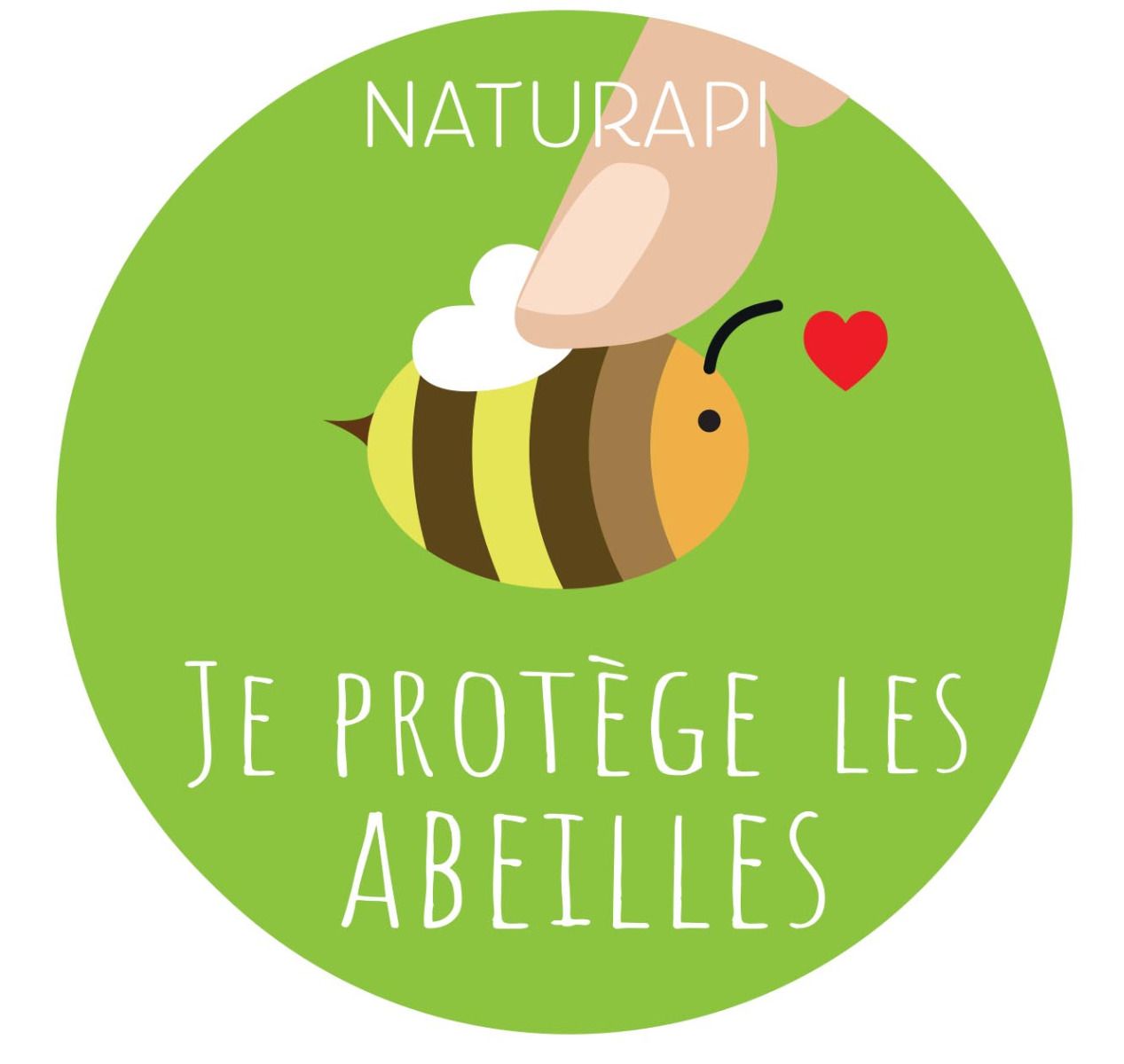 Sticker rond "je protège les abeilles" coeur 100mm - Naturapi