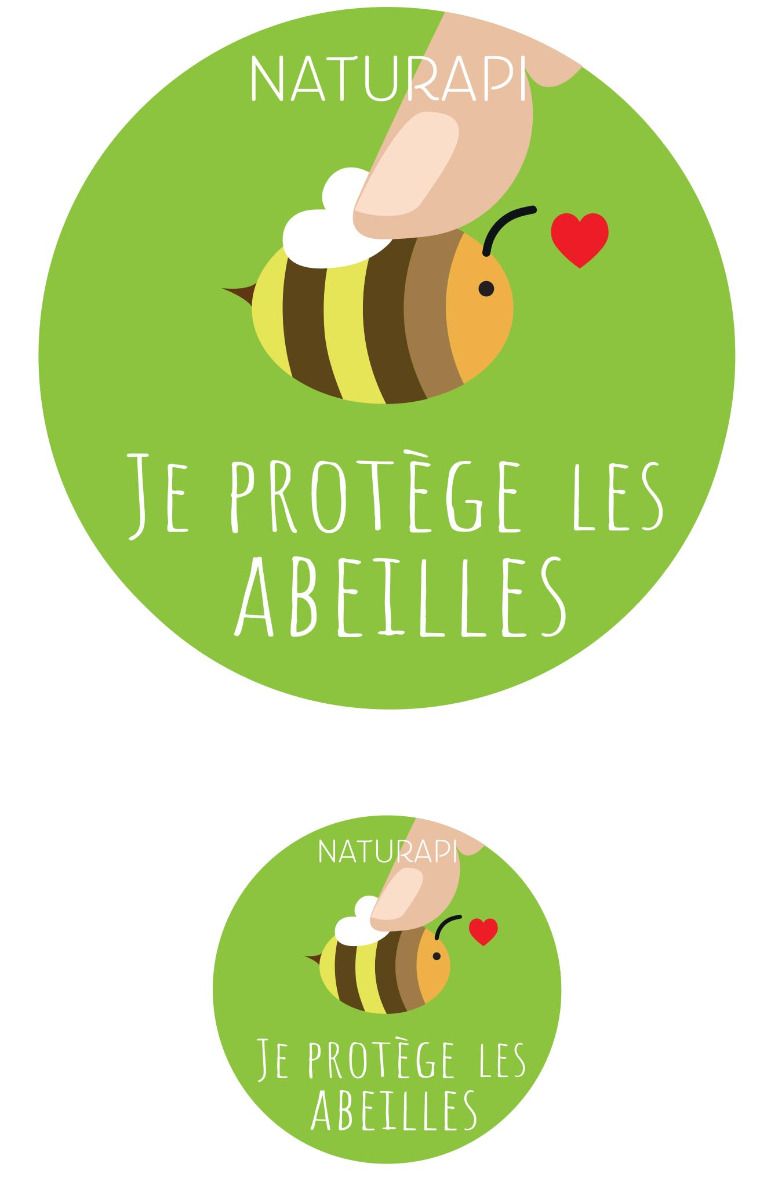 Sticker rond "je protège les abeilles" coeur 100mm - Naturapi